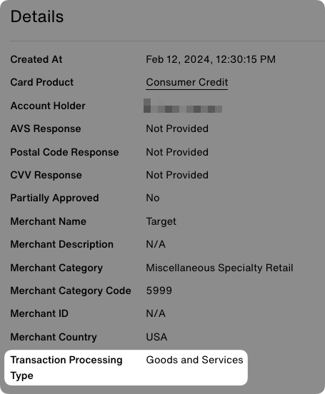 Transaction processing types – Highnote